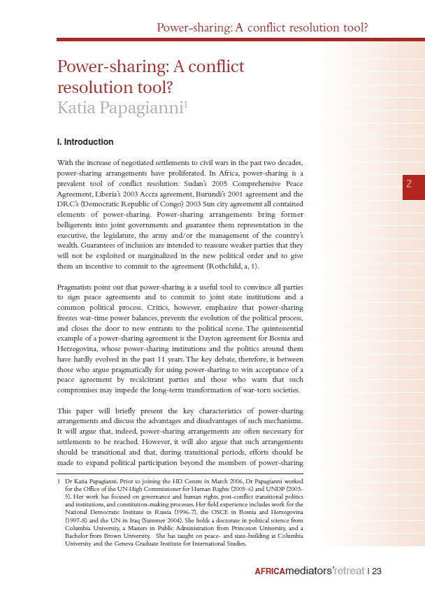 Power-sharing: a conflict resolution tool? | HD